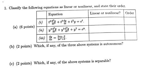 Solved Classify The Following Equations As Linear Or Chegg