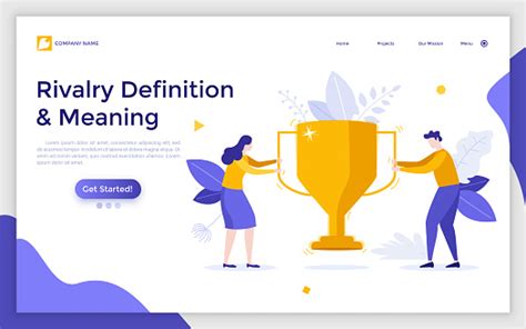 골든 챔피언 컵 또는 잔을 위한 남녀 간의 전투가 있는 랜딩 페이지 템플릿입니다 경쟁 비즈니스 경쟁 대회 또는 챔피언십의 개념 웹 사이트에 대한 플랫 벡터 그림입니다