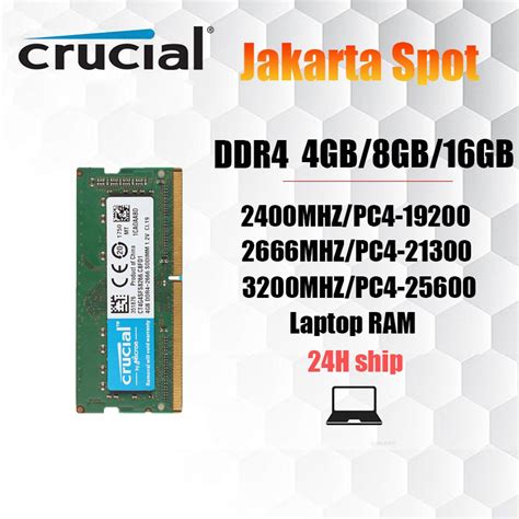 jual 【jakarta spot】4gb 8gb 16gb crucial laptop ram ddr4 2400 2666 3200mhz sodimm memory for