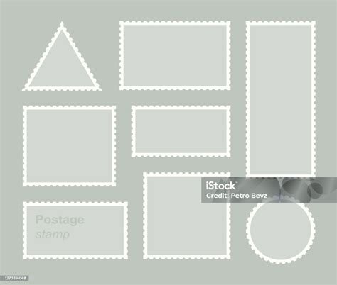 빈 우표 설정합니다 우편 스티커 템플릿을 우편으로 톱니 테두리 로 우편으로 발송합니다 벡터 그래픽 디자인 가장자리에 대한 스톡 벡터 아트 및 기타 이미지 Istock