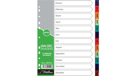 A4 Index Jan Dec Rainbow Pvc Divider Printed Strive Stationers