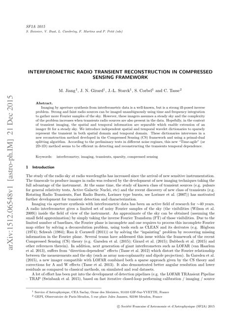 Pdf Interferometric Radio Transient Reconstruction In Compressed Sensing Framework