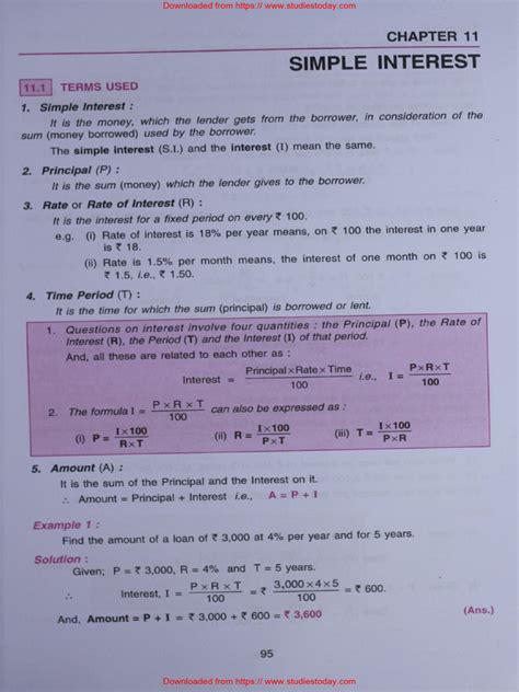 Icse Class 7 Maths Chapter 11 Simple Interest Pdf
