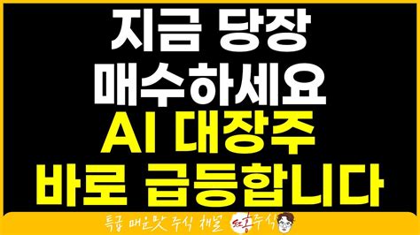 지금 당장 매수하세요 Ai 대장주 바로 급등합니다 Youtube