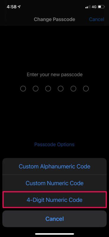 how to switch to four digit passcode on iphone and ipad