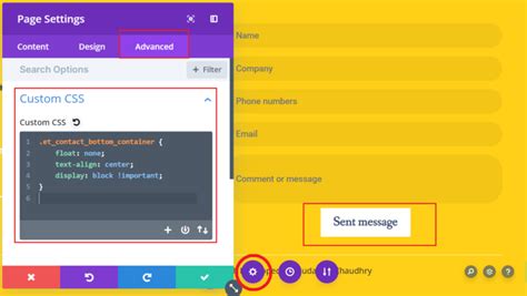 how to move the submit button to the center on divi contact form module