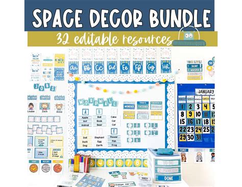 Space Classroom Decor Bundle Editable Classroom Transformation