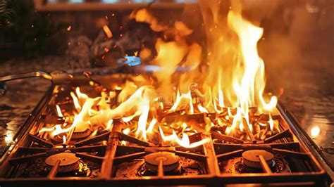 A Stove Top With A Fire Burning On It Stock Footage Video Of Food