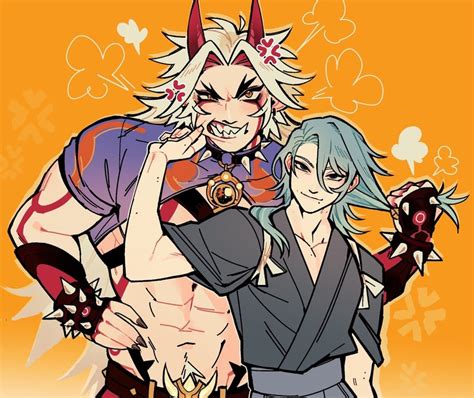 Kamisato Ayato And Arataki Itto Genshin Impact Drawn By Dante Rottendevilman Danbooru