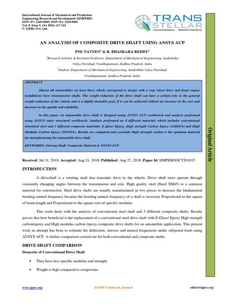 An Analysis Of Composite Drive Shaft Using Ansys Acp Pdf Strength Of Materials Composite