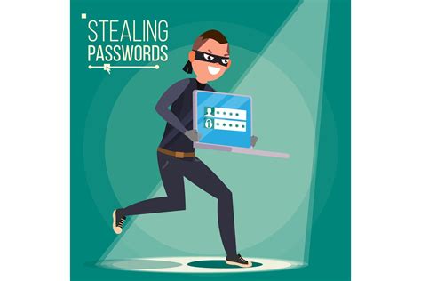 Thief Character Vector Hacker Stealing Sensitive Data Money From Laptop Hacking Pin Code