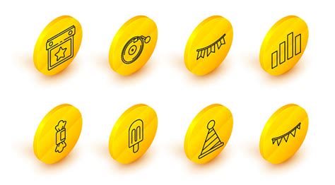 깃발 파티 모자 아이스크림 사탕 음악 이퀄라이저 비닐 플레이어 디스크 및 캘린더 파티 아이콘이 있는 라인 카니발 화환을