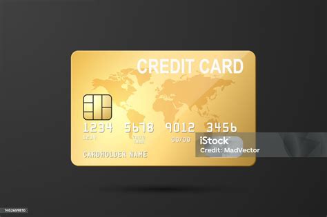 벡터 3d 현실적인 노란색 황금 신용 카드 검은 배경에 모형 브랜딩을 위한 플라스틱 신용 카드 또는 직불 카드의 디자인 템플릿입니다 신용 카드 지불 개념입니다 전면 모습 3