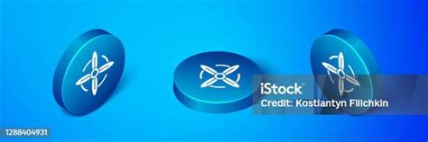 파란색 배경에 격리된 등색 풍력 터빈 아이콘입니다 풍력 발전기 기호 전력 생산을 위한 풍차 파란색 원 버튼입니다 벡터 3차원