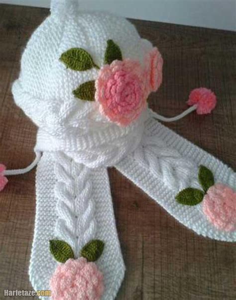 طرز بافت شال و کلاه ست بچه گانه با دو میل مدل جدید ست شال و کلاه بچگانه