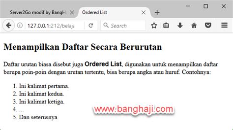 Belajar HTML Membuat Daftar Dengan Urutan Angka Atau Huruf BangHaji DotCom