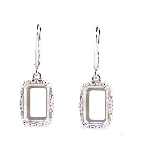 Sterling Silver Semi Mount Earrings Setting Emerald Oct 12x8mm Dangle